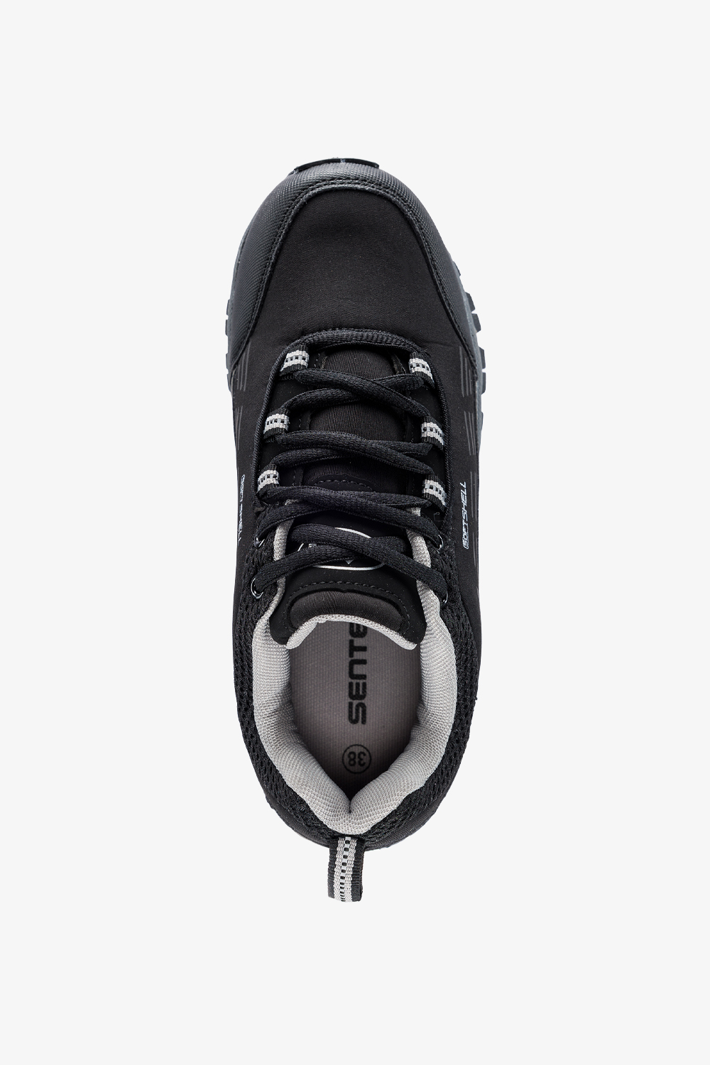 Czarne buty trekkingowe damskie sznurowane z szrymi dodatkami softshell Casu B2003-1 - sklep Casu.pl