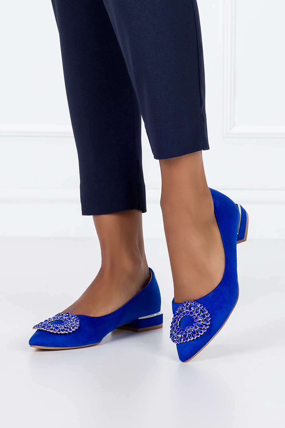 Chabrowe baleriny z ozdobą damskie ze skórzaną wkładką Casu D23X7-N ...