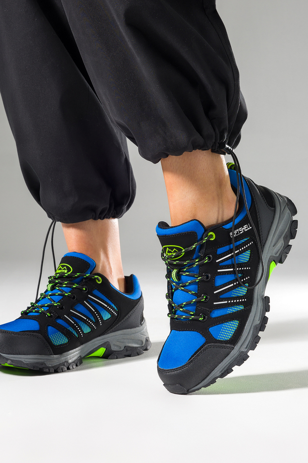 Niebieskie buty trekkingowe damskie z czarnymi dodatkami sznurowane ...